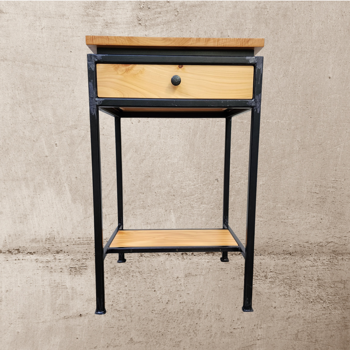 Steel & Macrocarpa Side Table – ORA Gallery